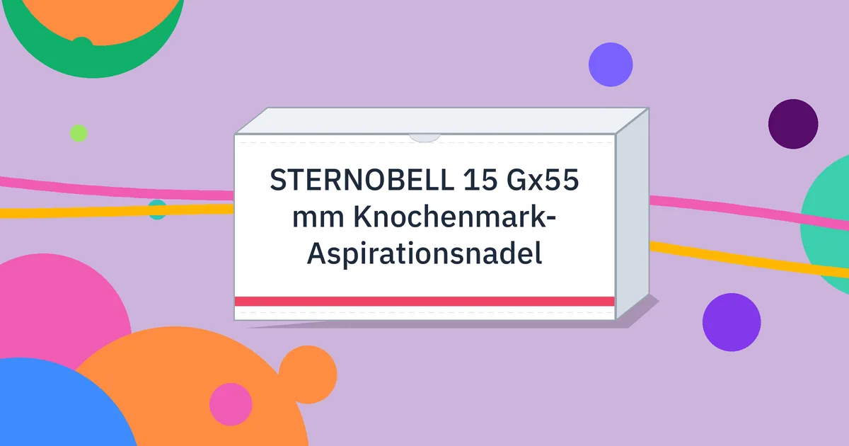 Symbolbild: Packung mit der Aufschrift STERNOBELL 15 Gx55 mm Knochenmark-Aspirationsnadel (PZN 13753735) – Verfügbarkeit und Bezug in Apotheken in Frankfurt am Main