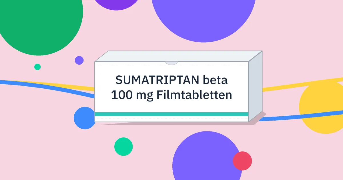 Symbolbild: Packung mit der Aufschrift SUMATRIPTAN beta 100 mg Filmtabletten (PZN 00126907) – Verfügbarkeit und Bezug in Apotheken in Frankfurt am Main