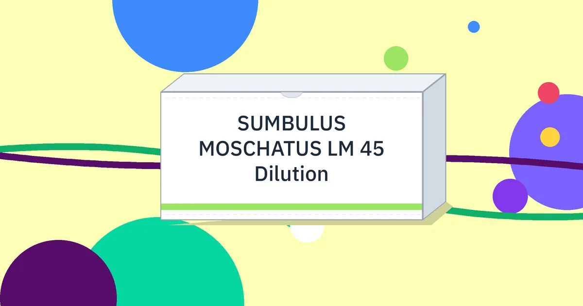 Symbolbild: Packung mit der Aufschrift SUMBULUS MOSCHATUS LM 45 Dilution (PZN 13211046) – Verfügbarkeit und Bezug in Apotheken in Frankfurt am Main
