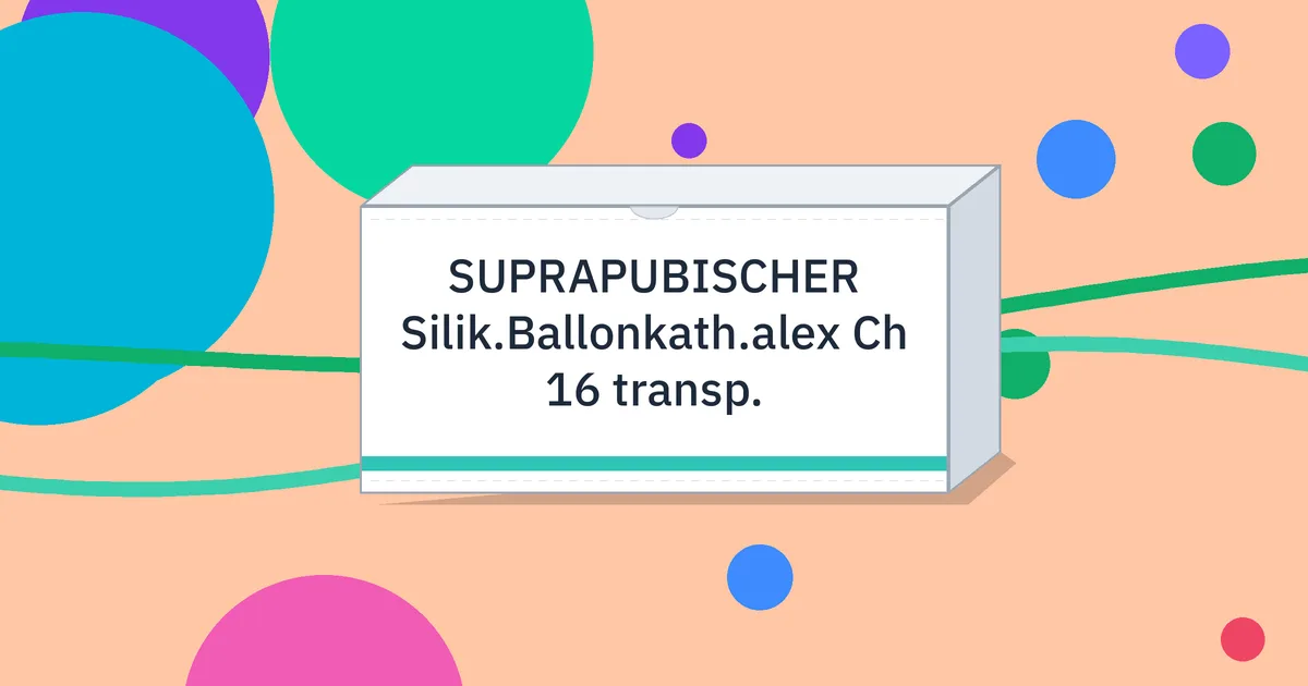 Symbolbild: Packung mit der Aufschrift SUPRAPUBISCHER Silik.Ballonkath.alex Ch 16 transp. (PZN 19950678) – Verfügbarkeit und Bezug in Apotheken in Frankfurt am Main