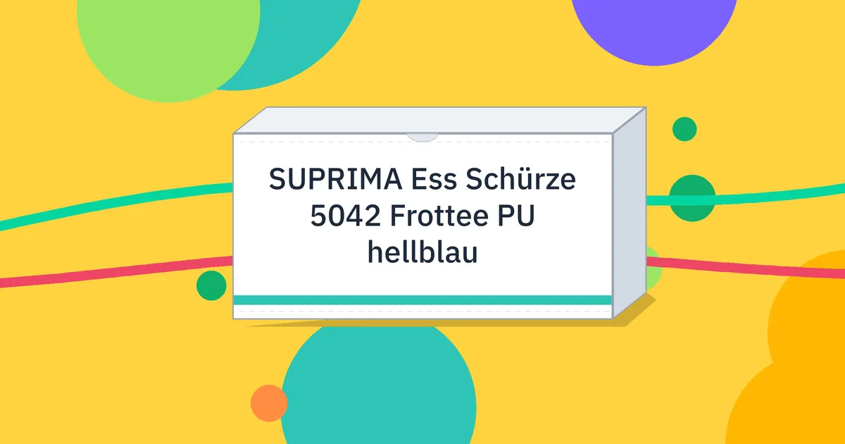 Symbolbild: Packung mit der Aufschrift SUPRIMA Ess Schürze 5042 Frottee PU hellblau (PZN 01446353) – Verfügbarkeit und Bezug in Apotheken in Frankfurt am Main