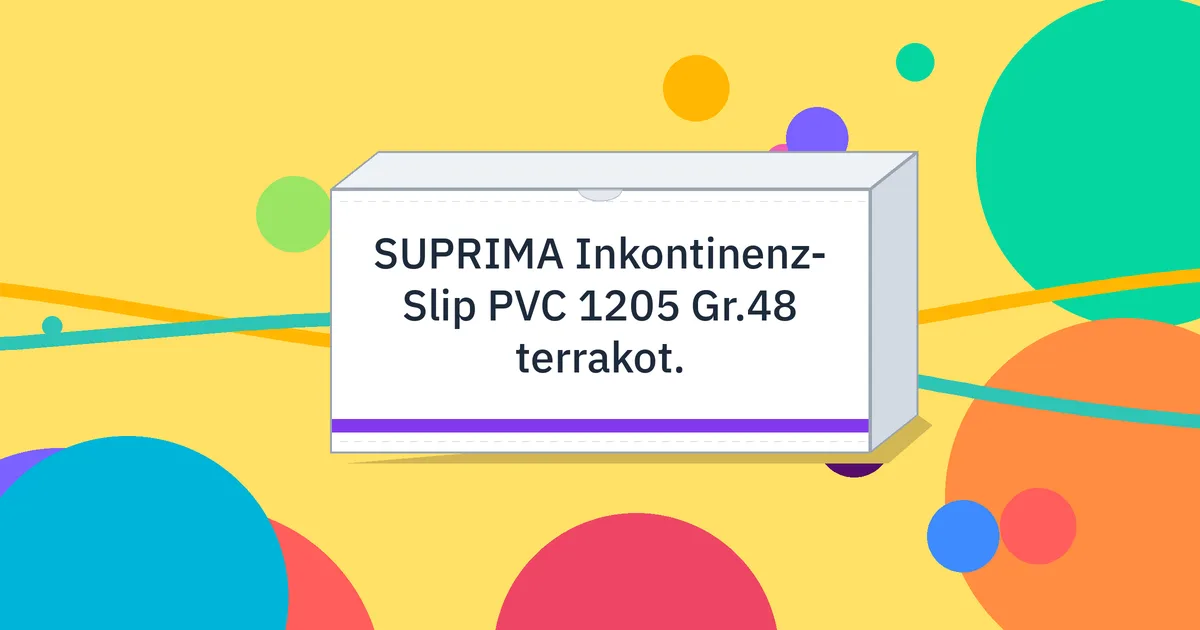 Symbolbild: Packung mit der Aufschrift SUPRIMA Inkontinenz-Slip PVC 1205 Gr.48 terrakot. (PZN 00413765) – Verfügbarkeit und Bezug in Apotheken in Frankfurt am Main