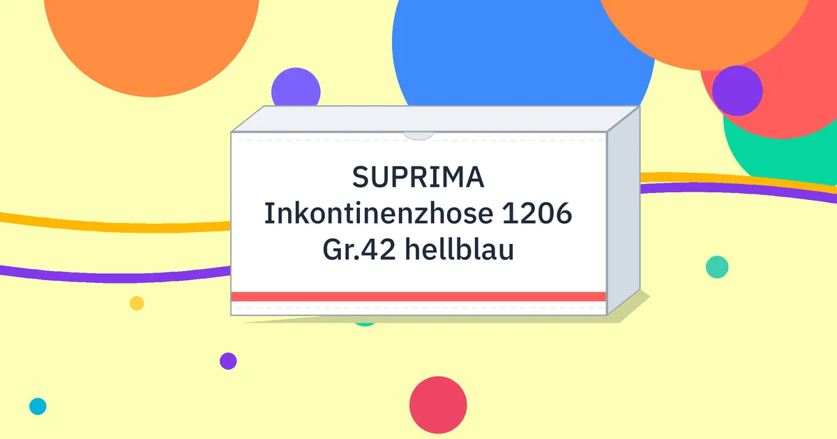 Symbolbild: Packung mit der Aufschrift SUPRIMA Inkontinenzhose 1206 Gr.42 hellblau (PZN 03021824) – Verfügbarkeit und Bezug in Apotheken in Frankfurt am Main