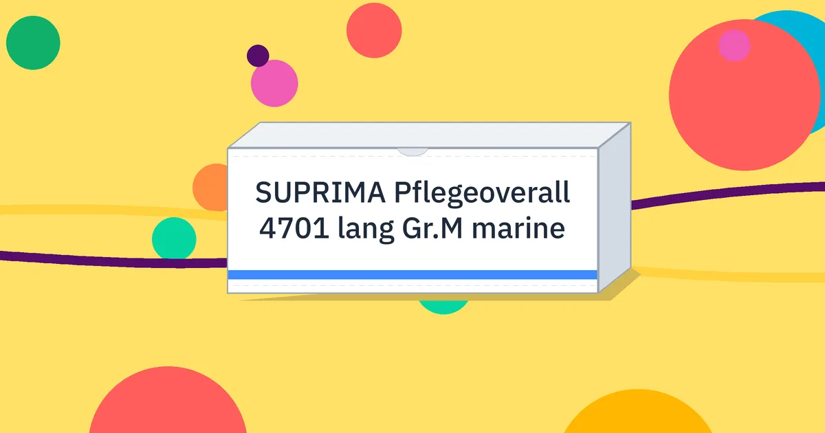 Symbolbild: Packung mit der Aufschrift SUPRIMA Pflegeoverall 4701 lang Gr.M marine (PZN 09377025) – Verfügbarkeit und Bezug in Apotheken in Frankfurt am Main