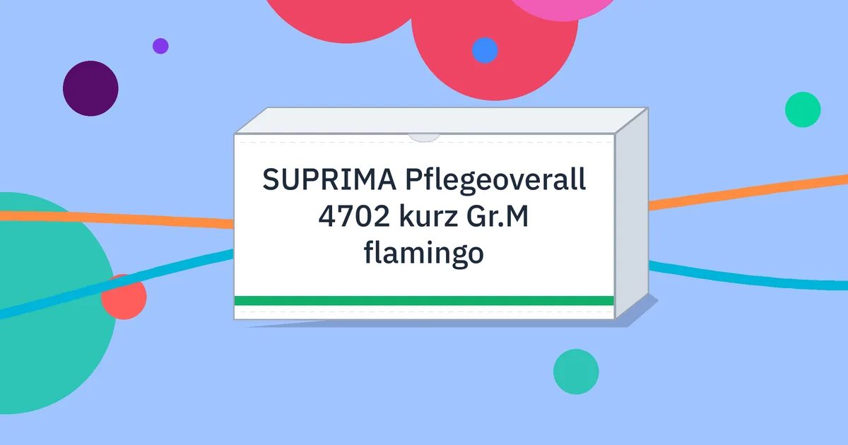 Symbolbild: Packung mit der Aufschrift SUPRIMA Pflegeoverall 4702 kurz Gr.M flamingo (PZN 09376847) – Verfügbarkeit und Bezug in Apotheken in Frankfurt am Main