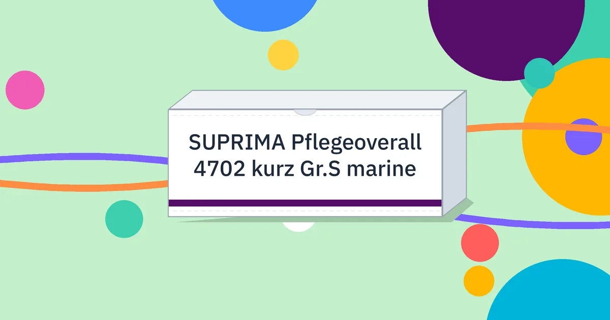 Symbolbild: Packung mit der Aufschrift SUPRIMA Pflegeoverall 4702 kurz Gr.S marine (PZN 09376712) – Verfügbarkeit und Bezug in Apotheken in Frankfurt am Main