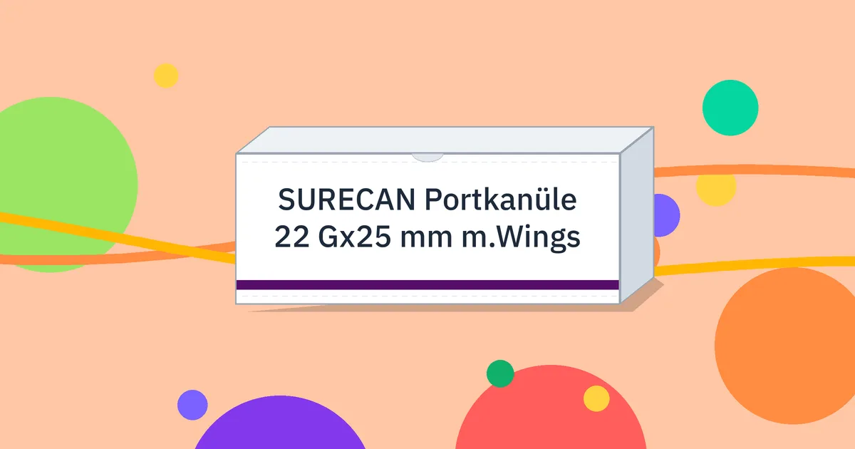 Symbolbild: Packung mit der Aufschrift SURECAN Portkanüle 22 Gx25 mm m.Wings (PZN 16784481) – Verfügbarkeit und Bezug in Apotheken in Frankfurt am Main