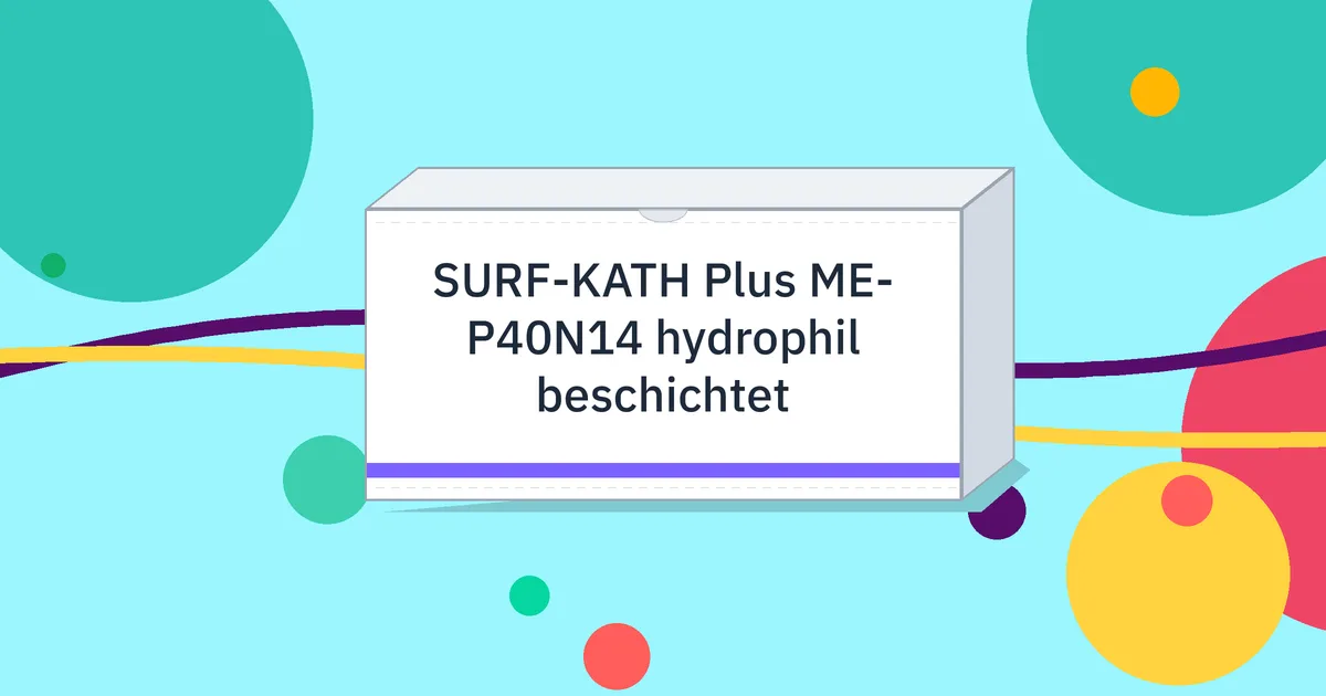 Symbolbild: Packung mit der Aufschrift SURF-KATH Plus ME-P40N14 hydrophil beschichtet (PZN 07008364) – Verfügbarkeit und Bezug in Apotheken in Frankfurt am Main