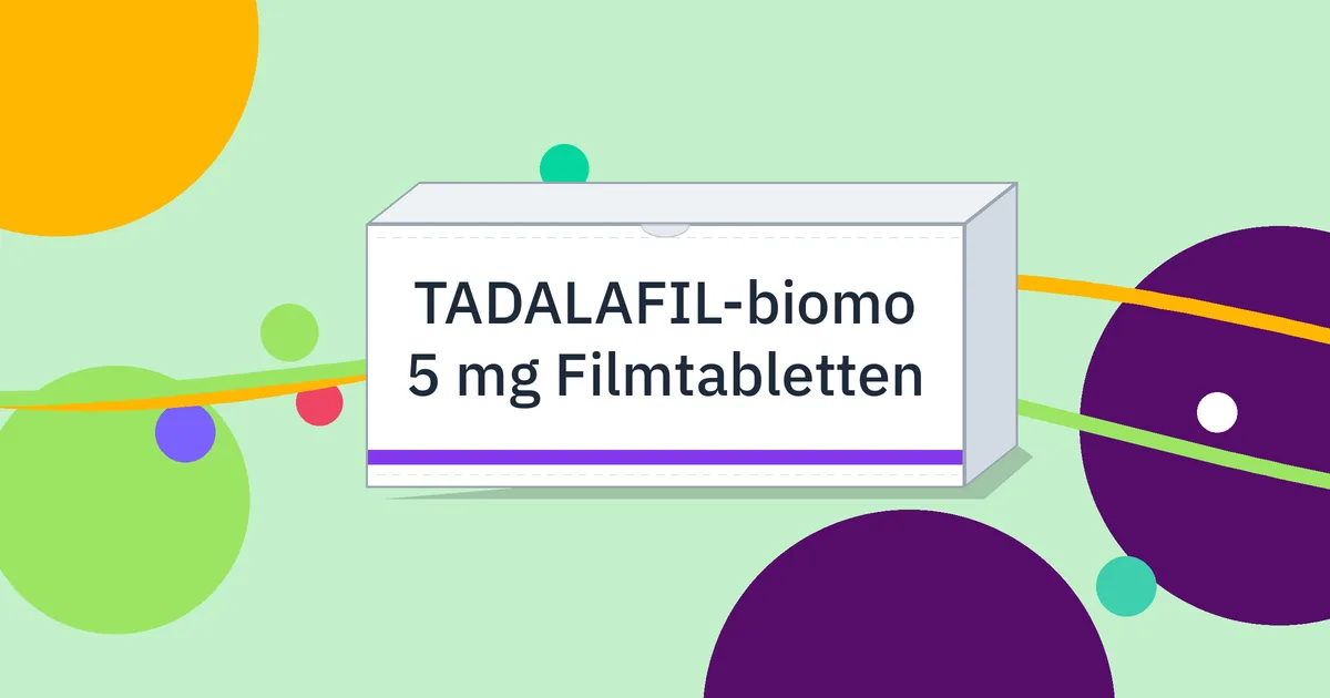 Symbolbild: Packung mit der Aufschrift TADALAFIL-biomo 5 mg Filmtabletten (PZN 19290851) – Verfügbarkeit und Bezug in Apotheken in Frankfurt am Main