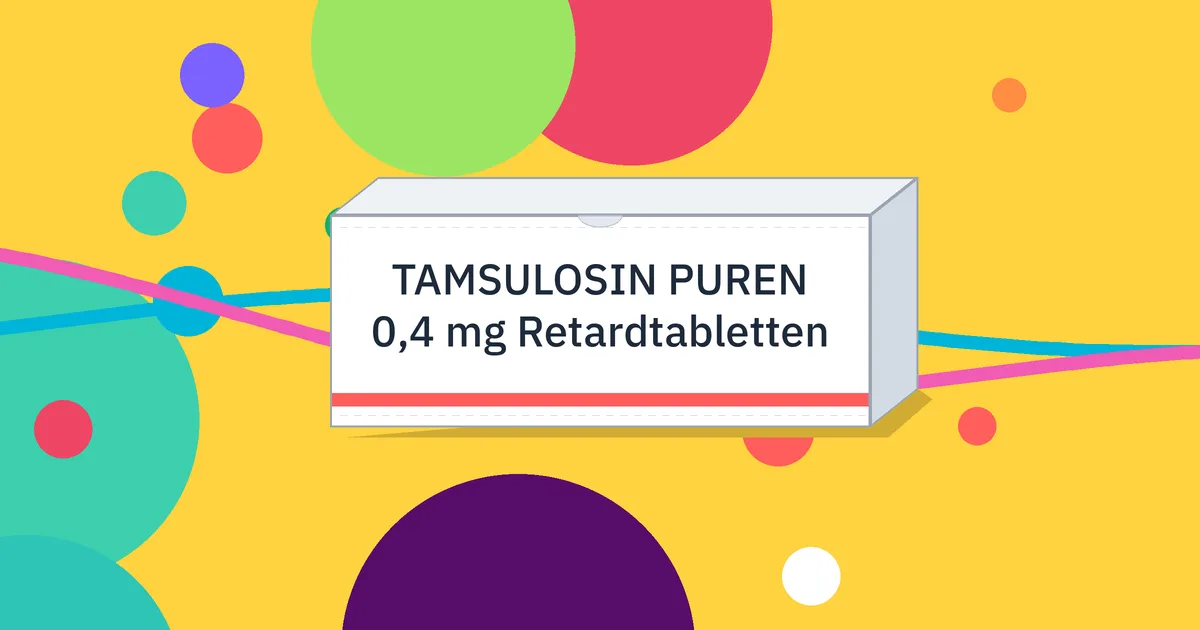 Symbolbild: Packung mit der Aufschrift TAMSULOSIN PUREN 0,4 mg Retardtabletten (PZN 17524486) – Verfügbarkeit und Bezug in Apotheken in Frankfurt am Main