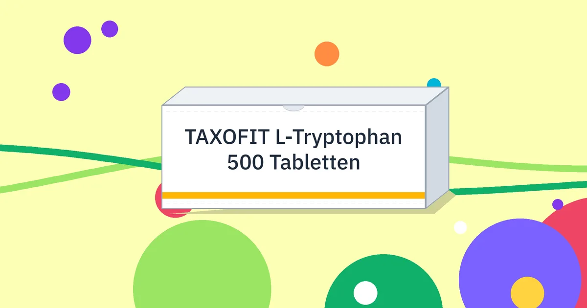 Symbolbild: Packung mit der Aufschrift TAXOFIT L-Tryptophan 500 Tabletten (PZN 19828090) – Verfügbarkeit und Bezug in Apotheken in Frankfurt am Main
