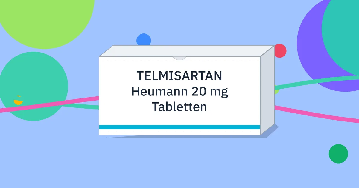 Symbolbild: Packung mit der Aufschrift TELMISARTAN Heumann 20 mg Tabletten (PZN 15864692) – Verfügbarkeit und Bezug in Apotheken in Frankfurt am Main
