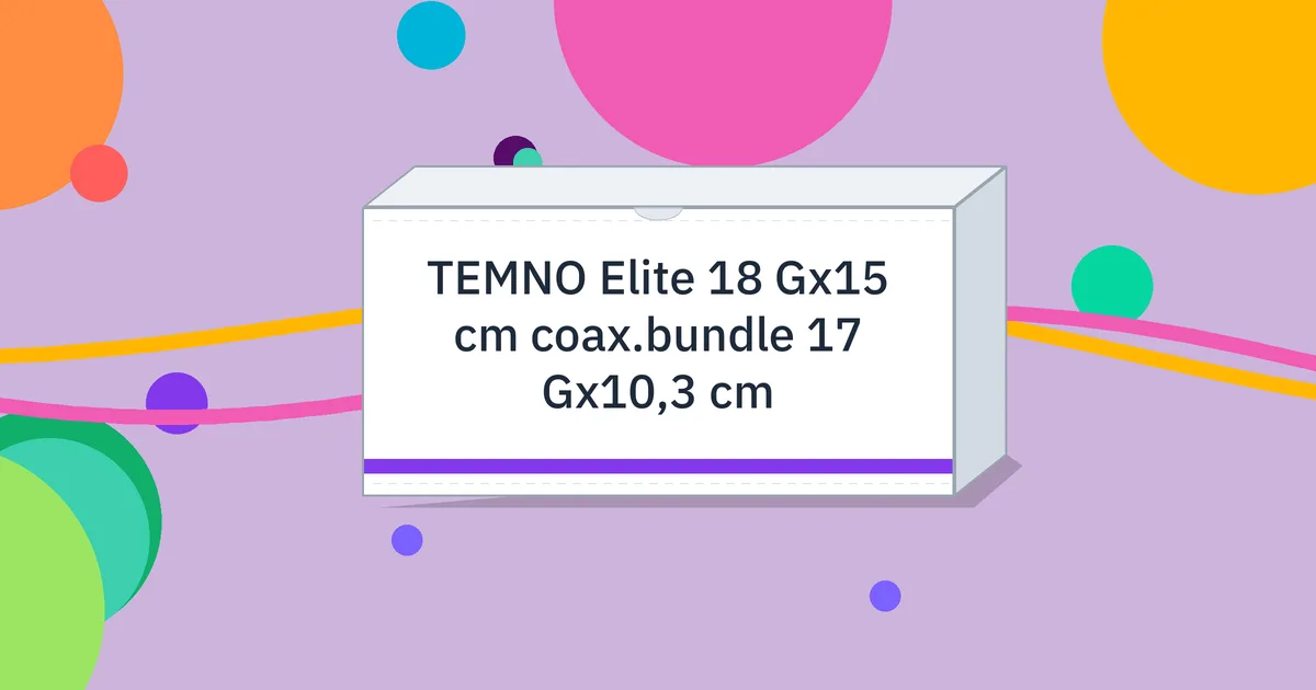 Symbolbild: Packung mit der Aufschrift TEMNO Elite 18 Gx15 cm coax.bundle 17 Gx10,3 cm (PZN 18765341) – Verfügbarkeit und Bezug in Apotheken in Frankfurt am Main