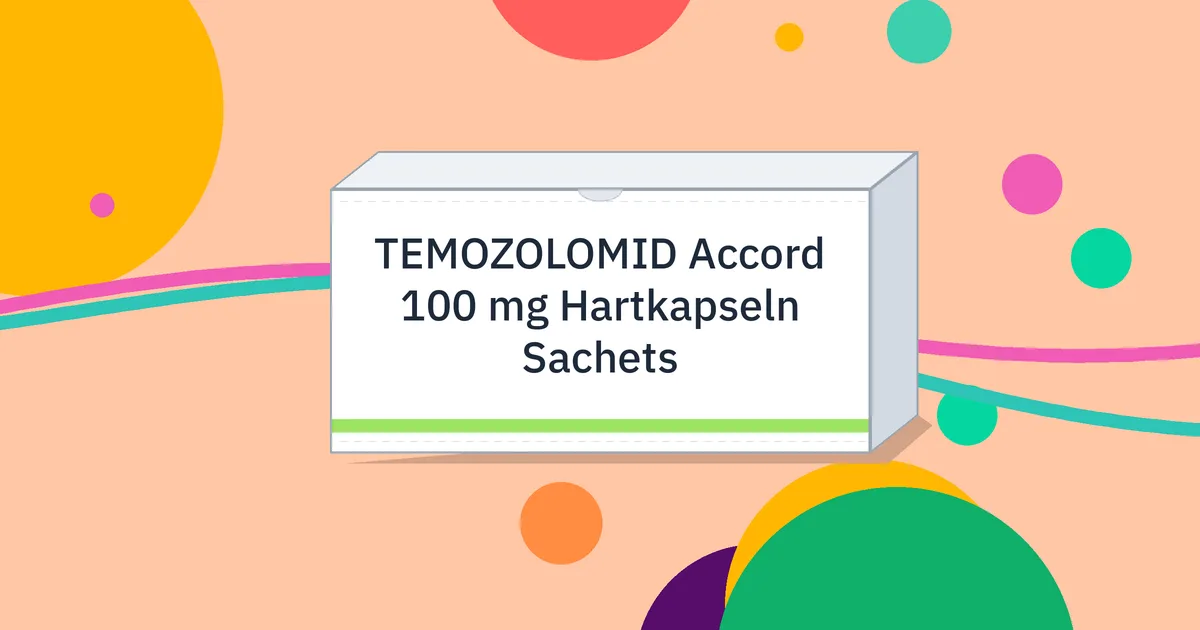 Symbolbild: Packung mit der Aufschrift TEMOZOLOMID Accord 100 mg Hartkapseln Sachets (PZN 18244228) – Verfügbarkeit und Bezug in Apotheken in Frankfurt am Main