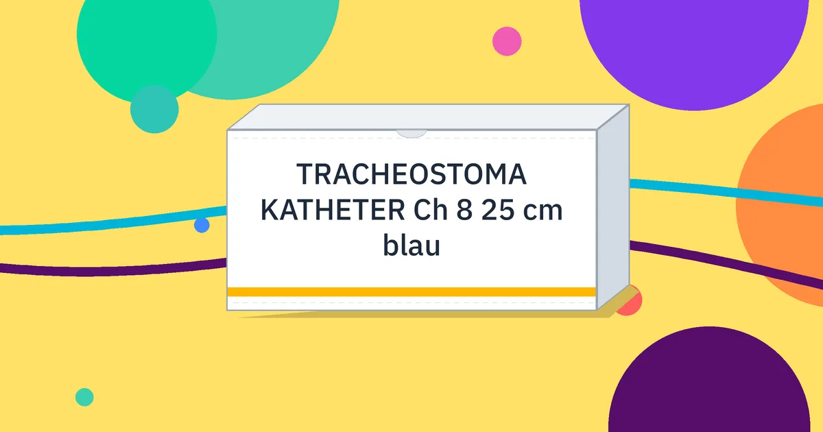 Symbolbild: Packung mit der Aufschrift TRACHEOSTOMA KATHETER Ch 8 25 cm blau (PZN 10045802) – Verfügbarkeit und Bezug in Apotheken in Frankfurt am Main