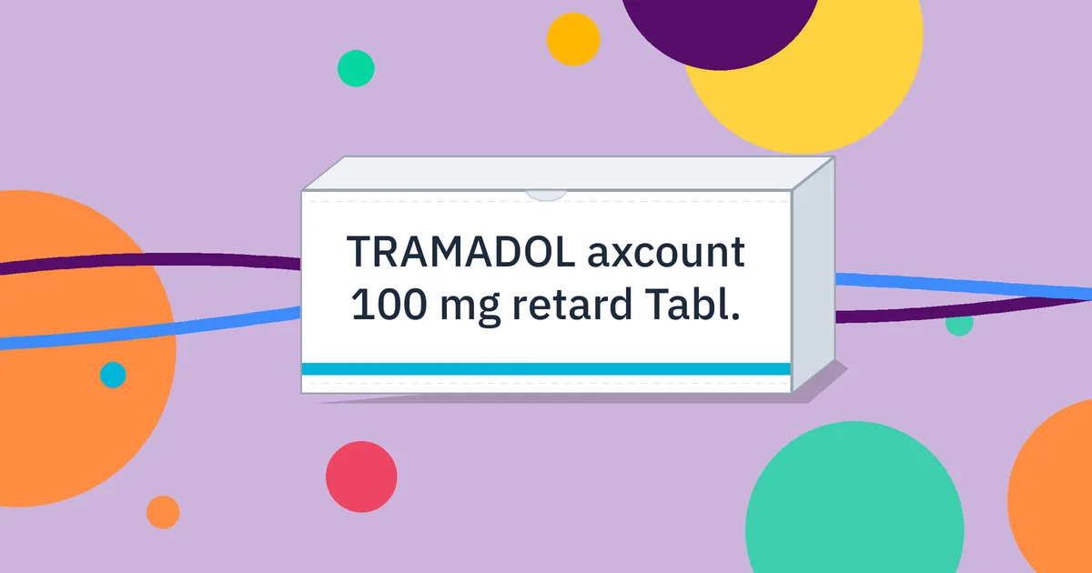 Symbolbild: Packung mit der Aufschrift TRAMADOL axcount 100 mg retard Tabl. (PZN 03727458) – Verfügbarkeit und Bezug in Apotheken in Frankfurt am Main