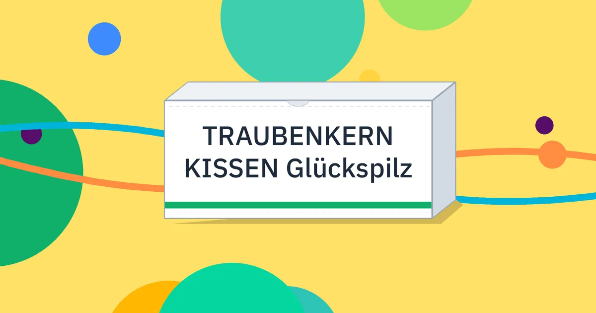 Symbolbild: Packung mit der Aufschrift TRAUBENKERN KISSEN Glückspilz (PZN 16511375) – Verfügbarkeit und Bezug in Apotheken in Frankfurt am Main