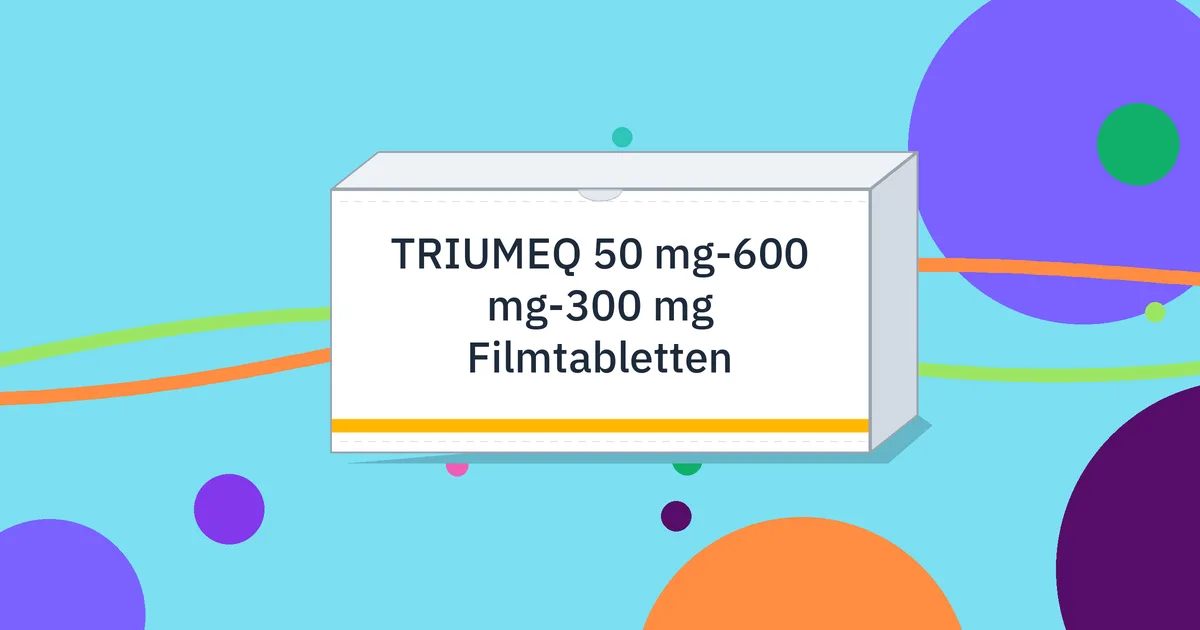 Symbolbild: Packung mit der Aufschrift TRIUMEQ 50 mg-600 mg-300 mg Filmtabletten (PZN 13967933) – Verfügbarkeit und Bezug in Apotheken in Frankfurt am Main