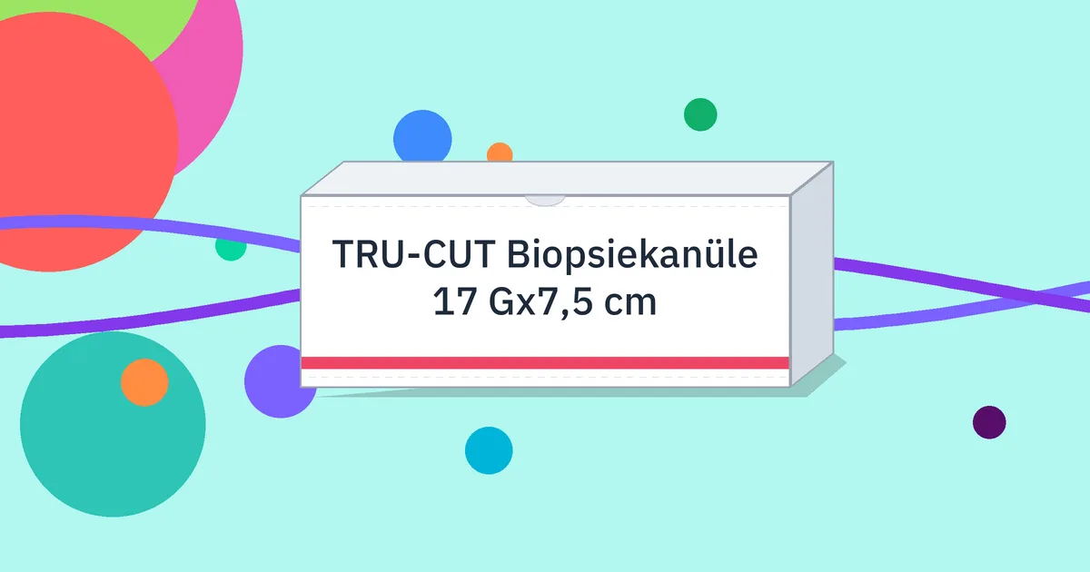 Symbolbild: Packung mit der Aufschrift TRU-CUT Biopsiekanüle 17 Gx7,5 cm (PZN 00284842) – Verfügbarkeit und Bezug in Apotheken in Frankfurt am Main