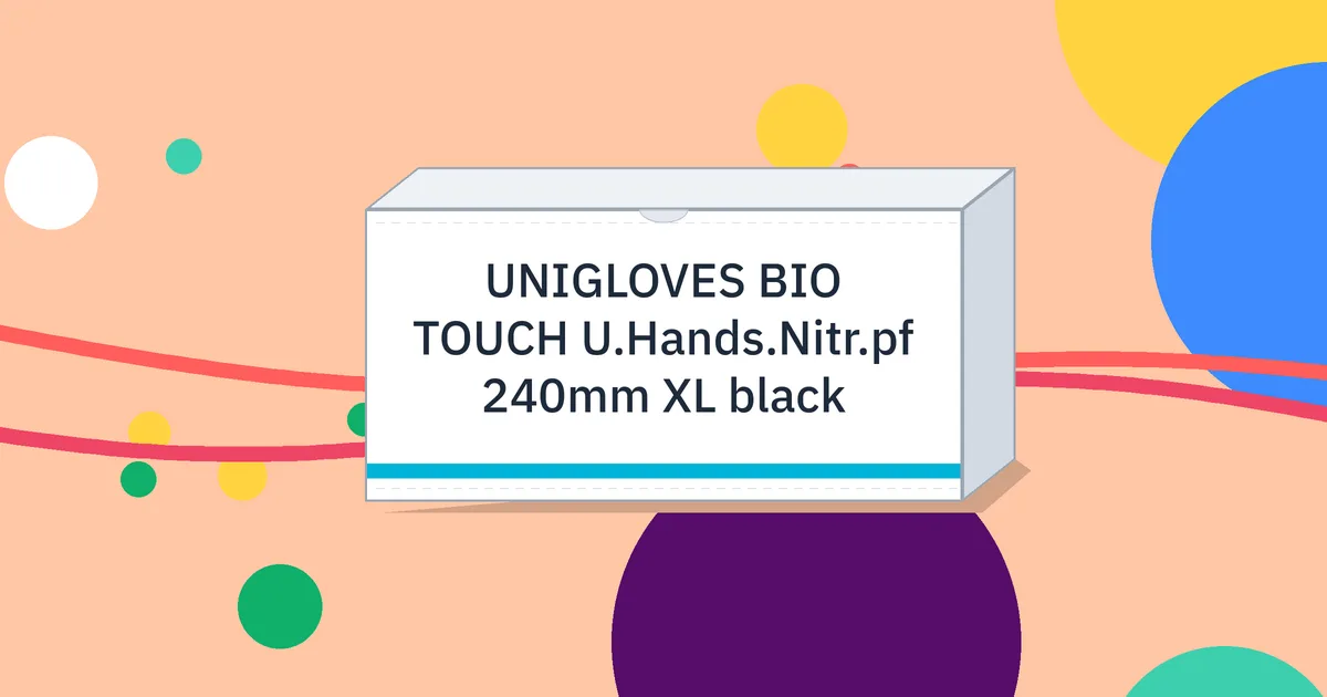 Symbolbild: Packung mit der Aufschrift UNIGLOVES BIO TOUCH U.Hands.Nitr.pf 240mm XL black (PZN 19638521) – Verfügbarkeit und Bezug in Apotheken in Frankfurt am Main