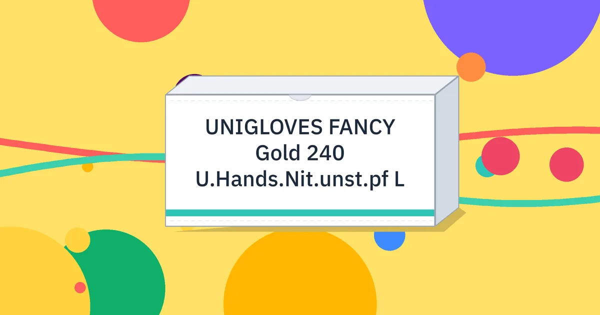 Symbolbild: Packung mit der Aufschrift UNIGLOVES FANCY Gold 240 U.Hands.Nit.unst.pf L (PZN 18725815) – Verfügbarkeit und Bezug in Apotheken in Frankfurt am Main
