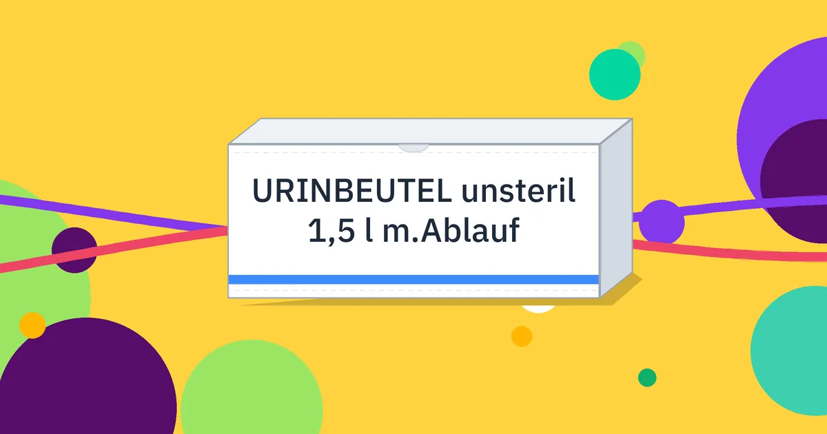 Symbolbild: Packung mit der Aufschrift URINBEUTEL unsteril 1,5 l m.Ablauf (PZN 01233858) – Verfügbarkeit und Bezug in Apotheken in Frankfurt am Main