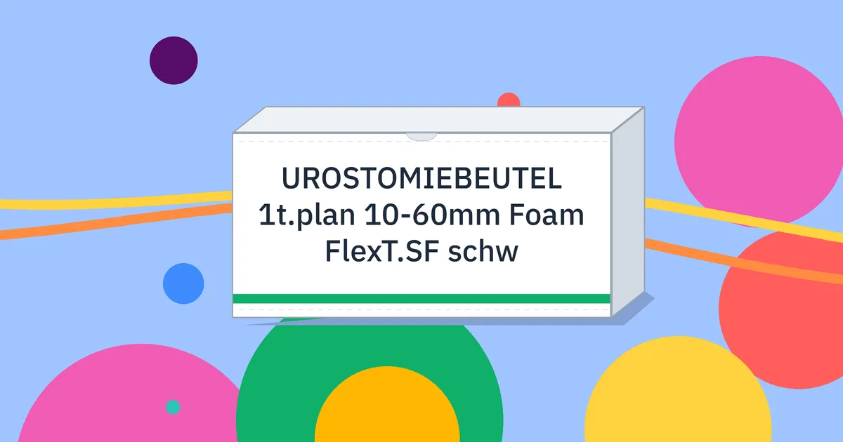 Symbolbild: Packung mit der Aufschrift UROSTOMIEBEUTEL 1t.plan 10-60mm Foam FlexT.SF schw (PZN 18424108) – Verfügbarkeit und Bezug in Apotheken in Frankfurt am Main