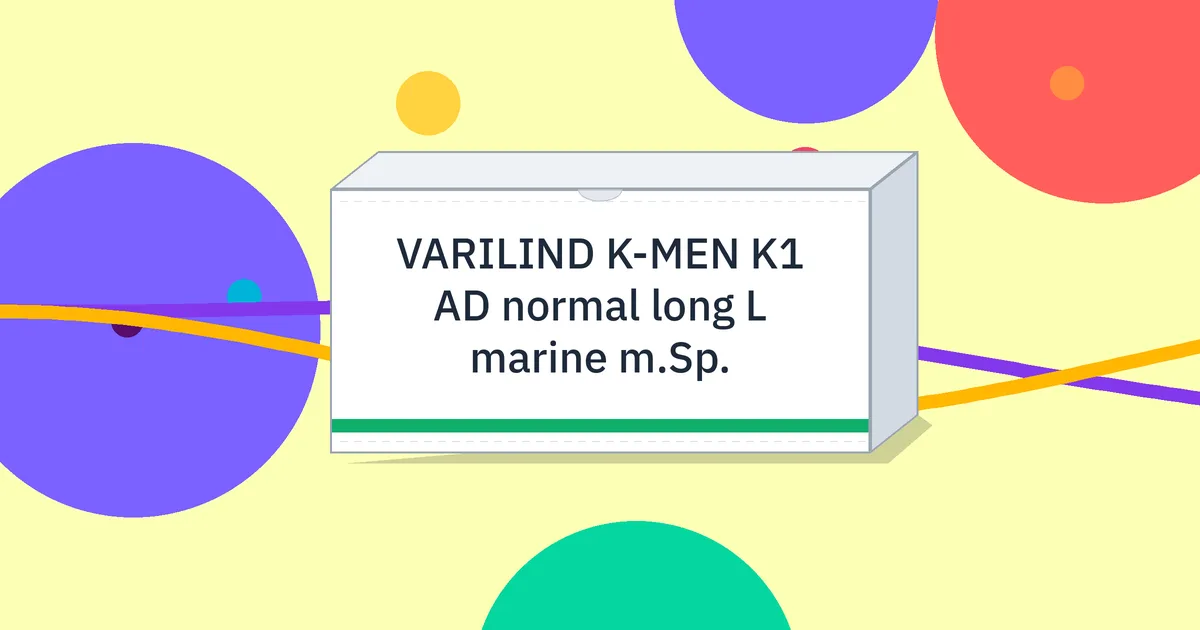 Symbolbild: Packung mit der Aufschrift VARILIND K-MEN K1 AD normal long L marine m.Sp. (PZN 20568984) – Verfügbarkeit und Bezug in Apotheken in Frankfurt am Main