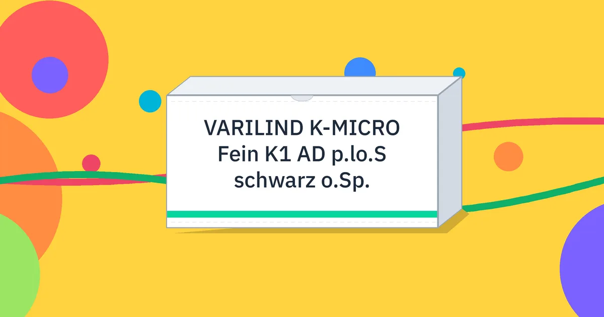Symbolbild: Packung mit der Aufschrift VARILIND K-MICRO Fein K1 AD p.lo.S schwarz o.Sp. (PZN 20558075) – Verfügbarkeit und Bezug in Apotheken in Frankfurt am Main