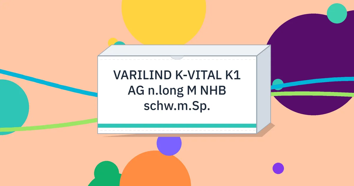 Symbolbild: Packung mit der Aufschrift VARILIND K-VITAL K1 AG n.long M NHB schw.m.Sp. (PZN 20563478) – Verfügbarkeit und Bezug in Apotheken in Frankfurt am Main