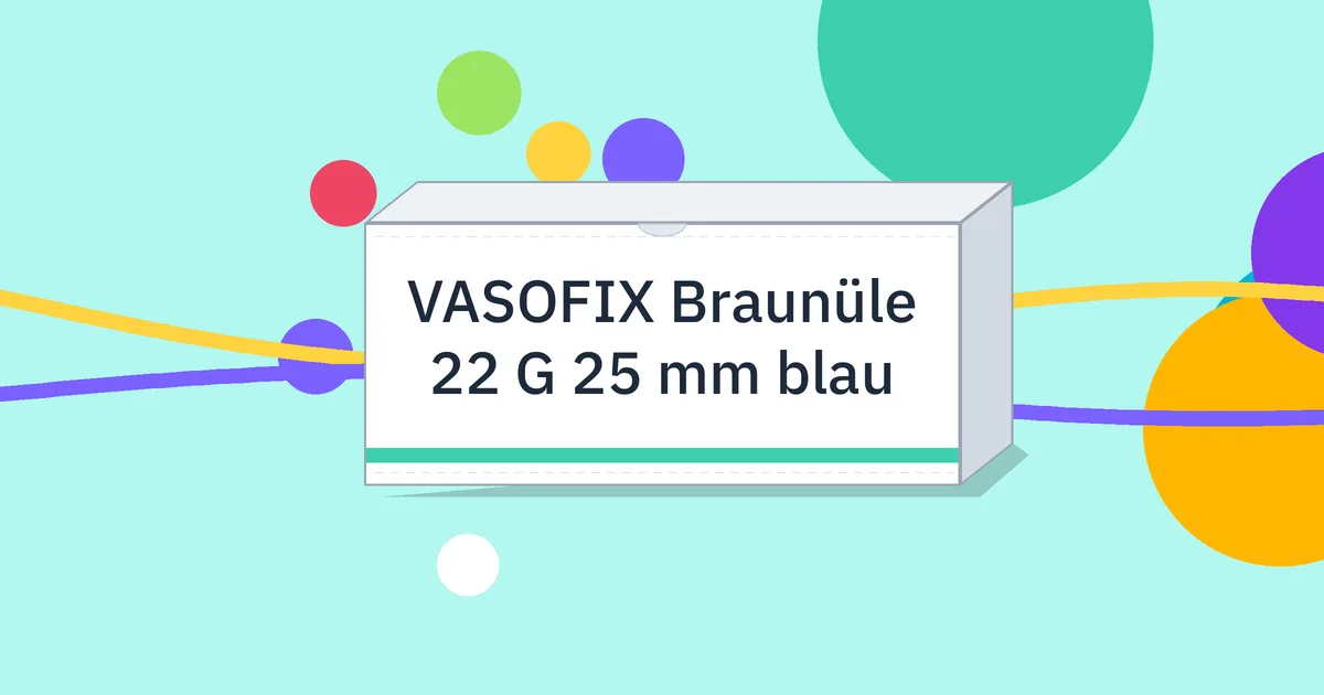 Symbolbild: Packung mit der Aufschrift VASOFIX Braunüle 22 G 25 mm blau (PZN 18778987) – Verfügbarkeit und Bezug in Apotheken in Frankfurt am Main