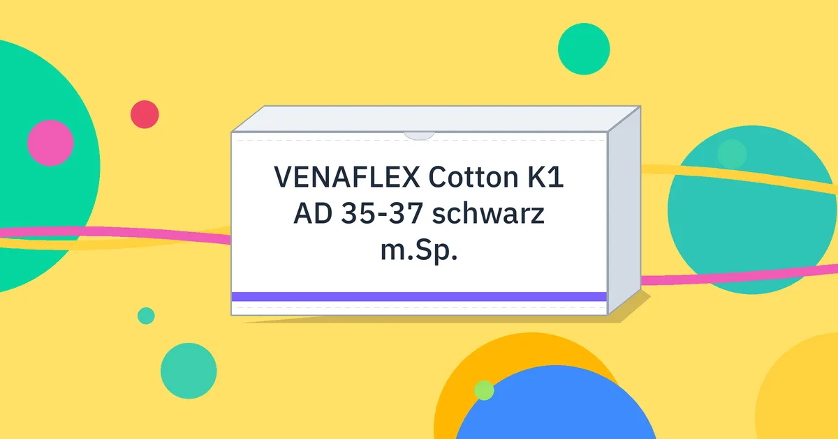 Symbolbild: Packung mit der Aufschrift VENAFLEX Cotton K1 AD 35-37 schwarz m.Sp. (PZN 18308980) – Verfügbarkeit und Bezug in Apotheken in Frankfurt am Main