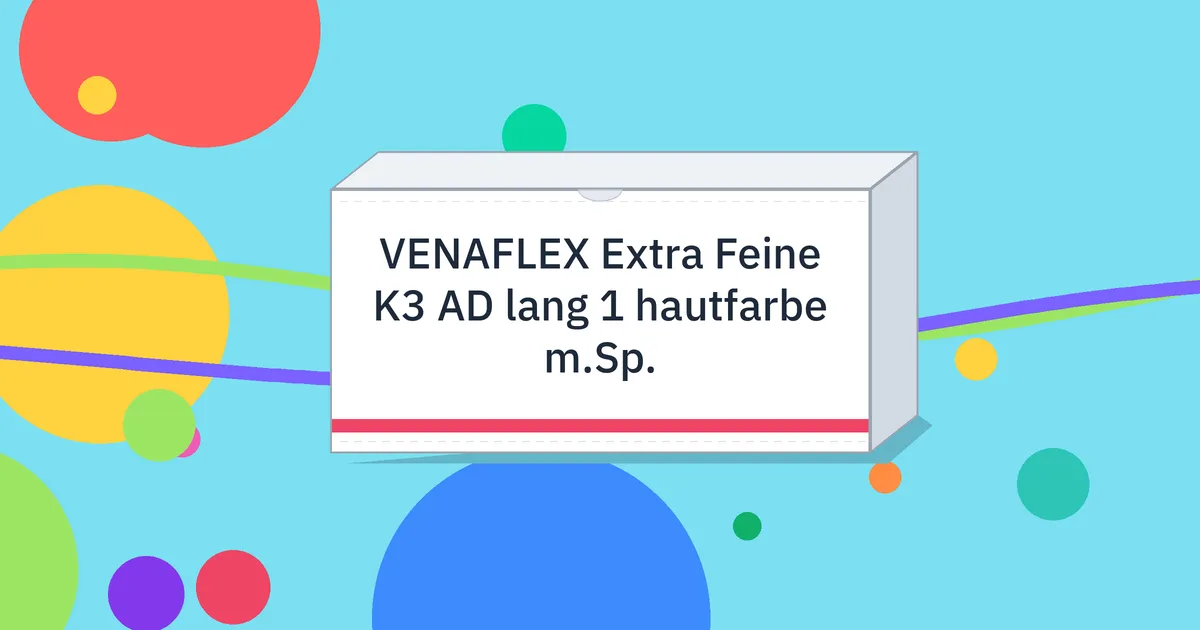 Symbolbild: Packung mit der Aufschrift VENAFLEX Extra Feine K3 AD lang 1 hautfarbe m.Sp. (PZN 18307911) – Verfügbarkeit und Bezug in Apotheken in Frankfurt am Main