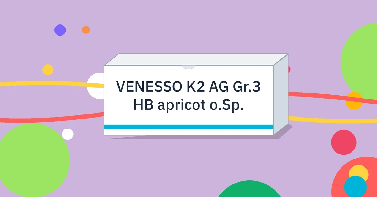 Symbolbild: Packung mit der Aufschrift VENESSO K2 AG Gr.3 HB apricot o.Sp. (PZN 03265029) – Verfügbarkeit und Bezug in Apotheken in Frankfurt am Main
