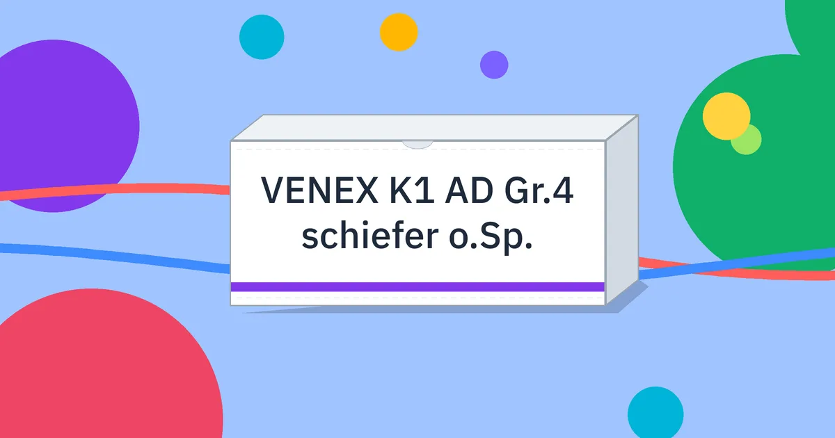 Symbolbild: Packung mit der Aufschrift VENEX K1 AD Gr.4 schiefer o.Sp. (PZN 03185974) – Verfügbarkeit und Bezug in Apotheken in Frankfurt am Main