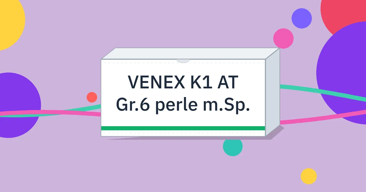 Symbolbild: Packung mit der Aufschrift VENEX K1 AT Gr.6 perle m.Sp. (PZN 03195381) – Verfügbarkeit und Bezug in Apotheken in Frankfurt am Main
