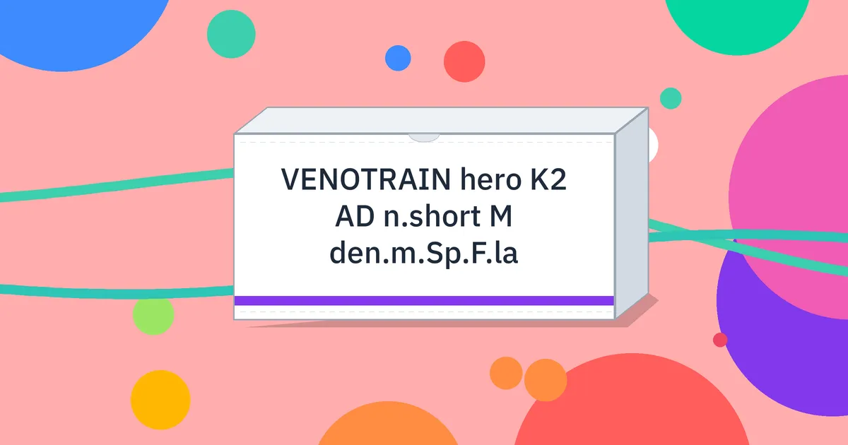 Symbolbild: Packung mit der Aufschrift VENOTRAIN hero K2 AD n.short M den.m.Sp.F.la (PZN 19191014) – Verfügbarkeit und Bezug in Apotheken in Frankfurt am Main