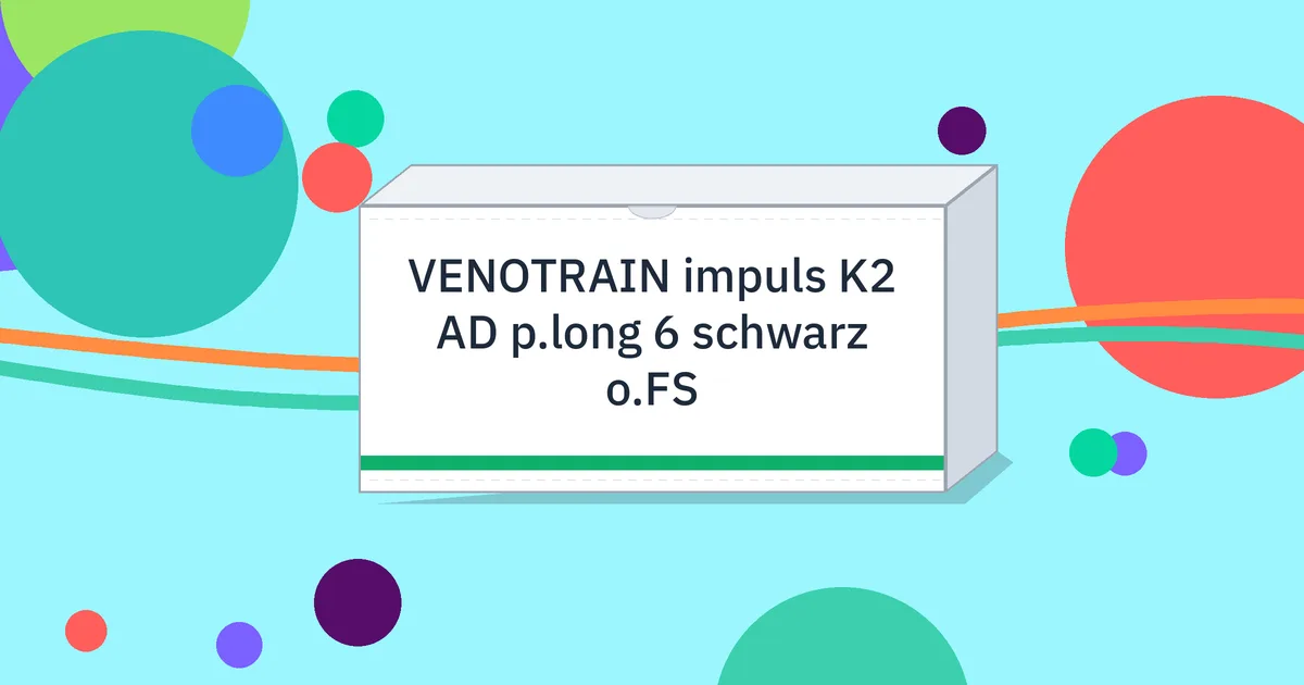 Symbolbild: Packung mit der Aufschrift VENOTRAIN impuls K2 AD p.long 6 schwarz o.FS (PZN 00627791) – Verfügbarkeit und Bezug in Apotheken in Frankfurt am Main