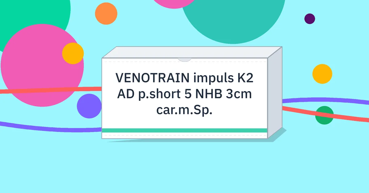 Symbolbild: Packung mit der Aufschrift VENOTRAIN impuls K2 AD p.short 5 NHB 3cm car.m.Sp. (PZN 00646570) – Verfügbarkeit und Bezug in Apotheken in Frankfurt am Main