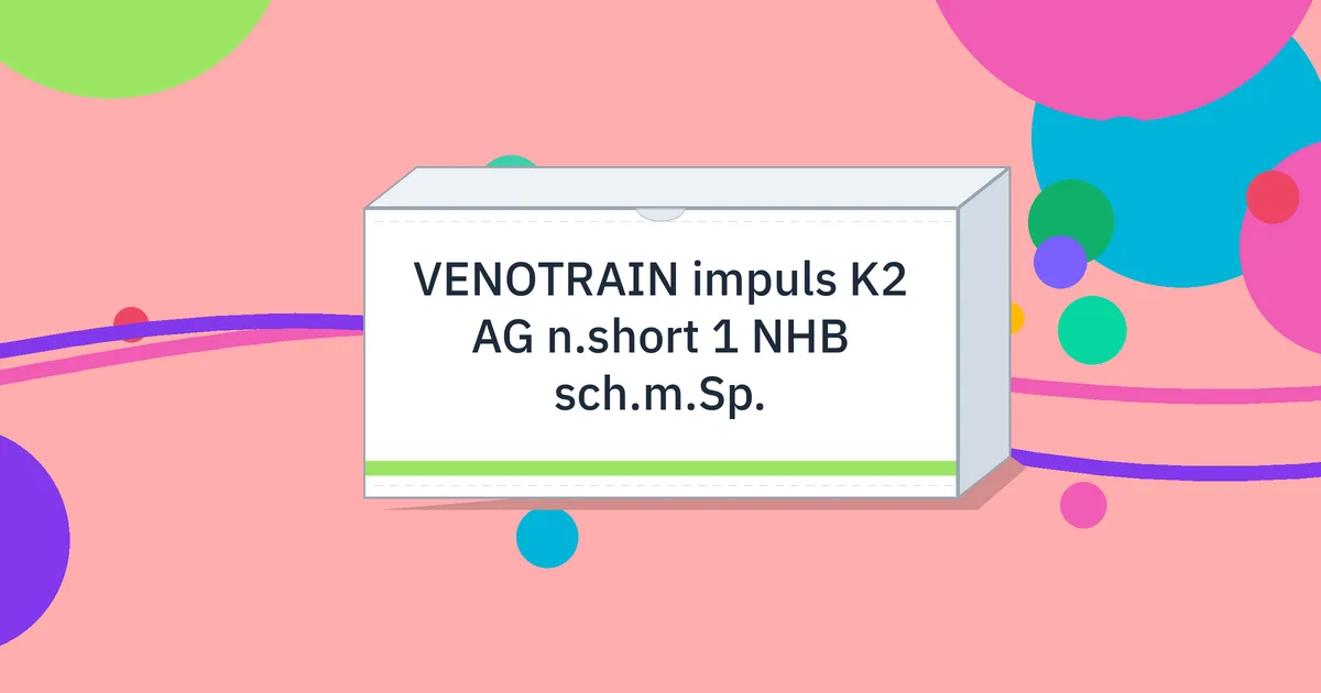 Symbolbild: Packung mit der Aufschrift VENOTRAIN impuls K2 AG n.short 1 NHB sch.m.Sp. (PZN 00505817) – Verfügbarkeit und Bezug in Apotheken in Frankfurt am Main