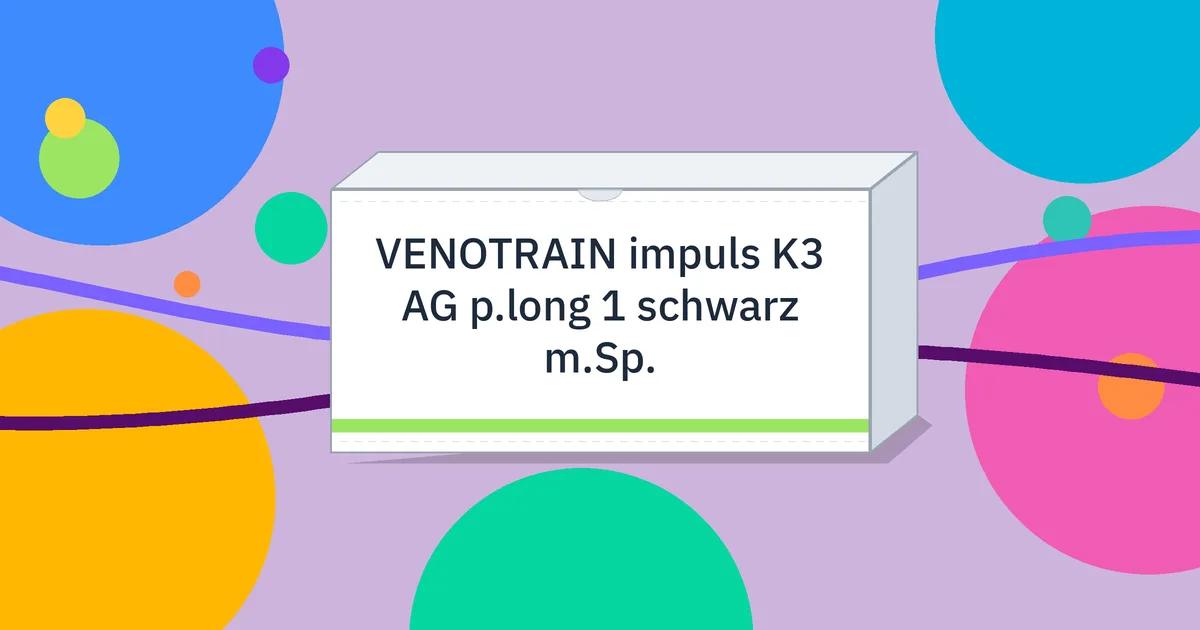 Symbolbild: Packung mit der Aufschrift VENOTRAIN impuls K3 AG p.long 1 schwarz m.Sp. (PZN 00499502) – Verfügbarkeit und Bezug in Apotheken in Frankfurt am Main