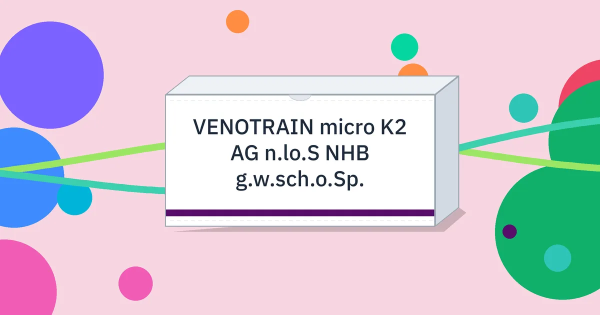 Symbolbild: Packung mit der Aufschrift VENOTRAIN micro K2 AG n.lo.S NHB g.w.sch.o.Sp. (PZN 09021848) – Verfügbarkeit und Bezug in Apotheken in Frankfurt am Main