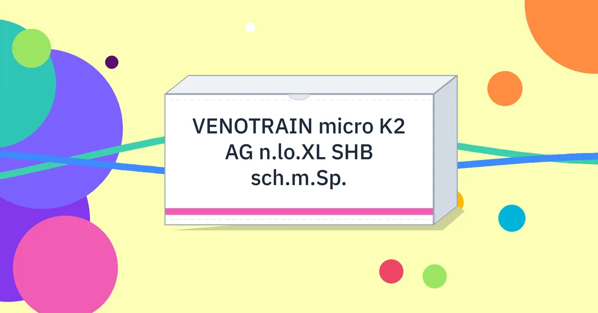 Symbolbild: Packung mit der Aufschrift VENOTRAIN micro K2 AG n.lo.XL SHB sch.m.Sp. (PZN 00416864) – Verfügbarkeit und Bezug in Apotheken in Frankfurt am Main