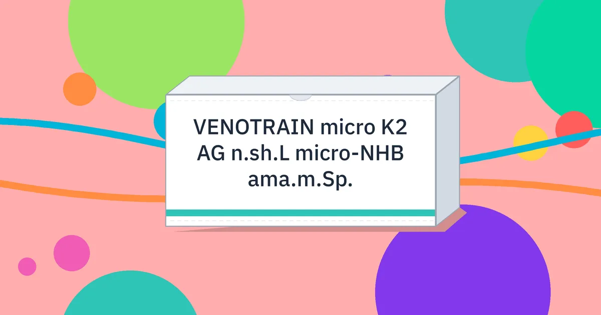 Symbolbild: Packung mit der Aufschrift VENOTRAIN micro K2 AG n.sh.L micro-NHB ama.m.Sp. (PZN 16065674) – Verfügbarkeit und Bezug in Apotheken in Frankfurt am Main