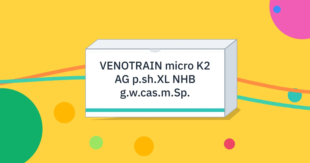 Symbolbild: Packung mit der Aufschrift VENOTRAIN micro K2 AG p.sh.XL NHB g.w.cas.m.Sp. (PZN 20761698) – Verfügbarkeit und Bezug in Apotheken in Frankfurt am Main