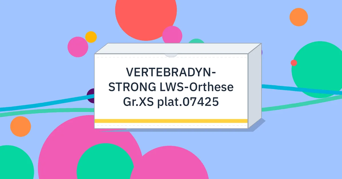 Symbolbild: Packung mit der Aufschrift VERTEBRADYN-STRONG LWS-Orthese Gr.XS plat.07425 (PZN 06826818) – Verfügbarkeit und Bezug in Apotheken in Frankfurt am Main
