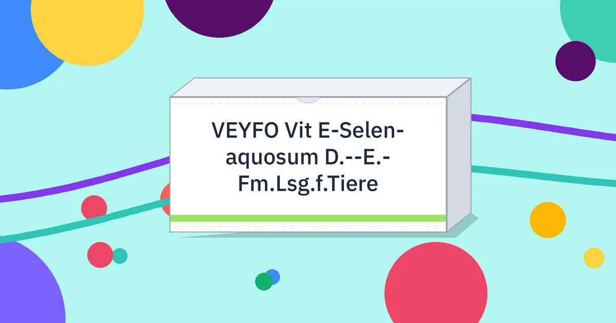 Symbolbild: Packung mit der Aufschrift VEYFO Vit E-Selen-aquosum D.--E.-Fm.Lsg.f.Tiere (PZN 18378727) – Verfügbarkeit und Bezug in Apotheken in Frankfurt am Main