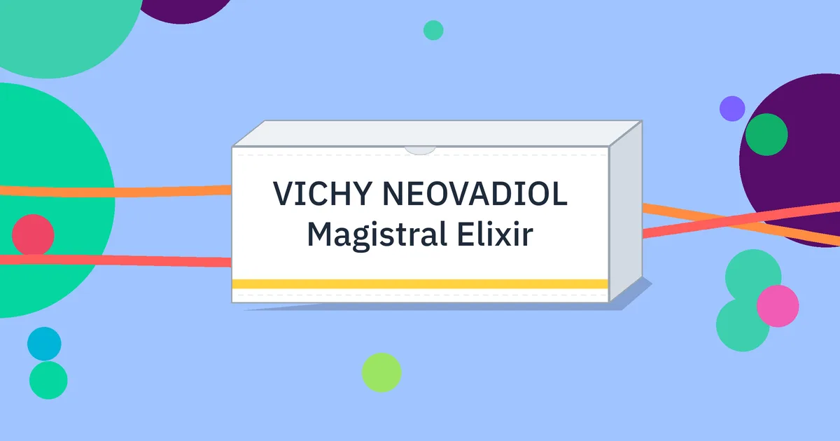 Symbolbild: Packung mit der Aufschrift VICHY NEOVADIOL Magistral Elixir (PZN 10020736) – Verfügbarkeit und Bezug in Apotheken in Frankfurt am Main