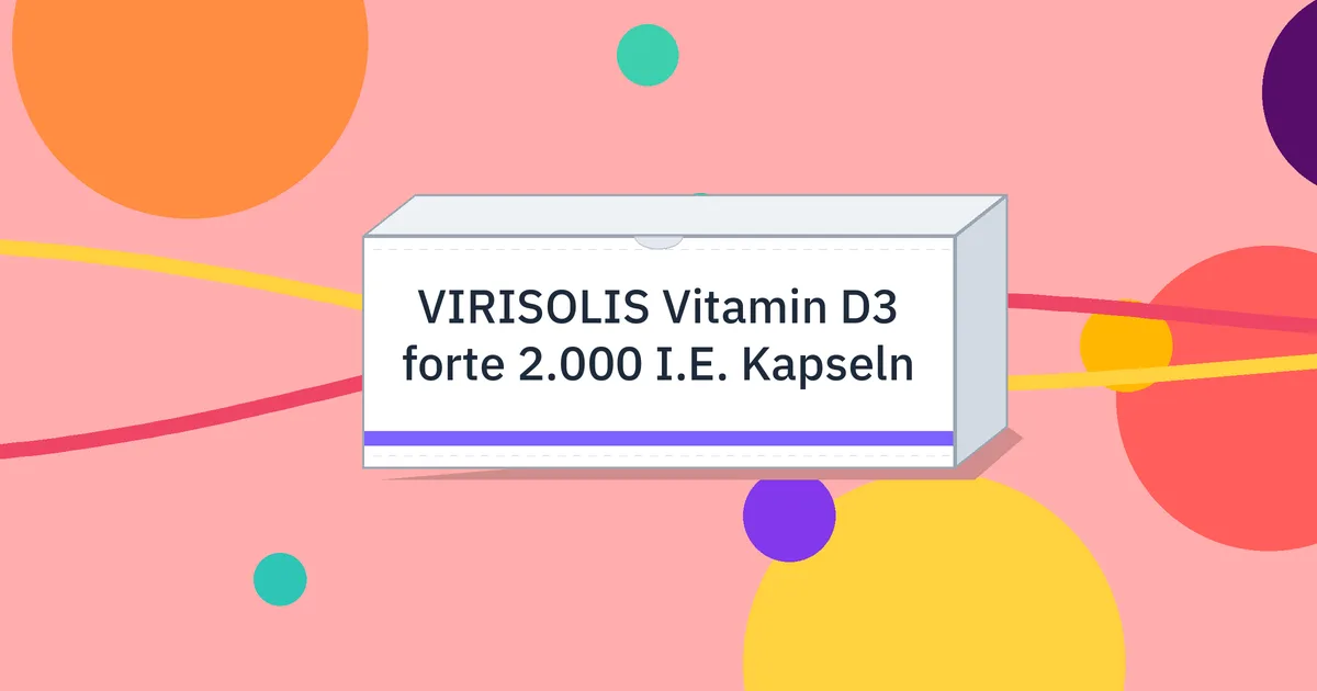 Symbolbild: Packung mit der Aufschrift VIRISOLIS Vitamin D3 forte 2.000 I.E. Kapseln (PZN 19267987) – Verfügbarkeit und Bezug in Apotheken in Frankfurt am Main