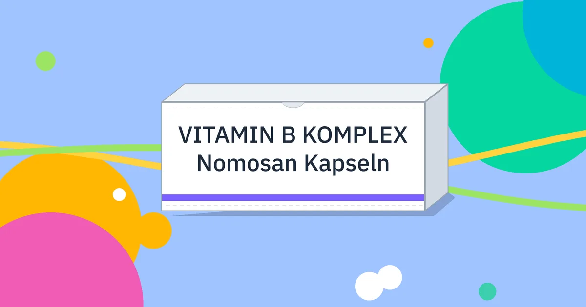 Symbolbild: Packung mit der Aufschrift VITAMIN B KOMPLEX Nomosan Kapseln (PZN 14243574) – Verfügbarkeit und Bezug in Apotheken in Frankfurt am Main